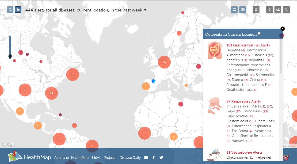 HealthMap Project: mapas epidemiológicos a tiempo real